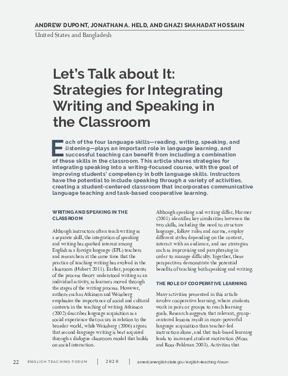 (PDF) Let's Talk about It: Strategies for Integrating Writing and ...