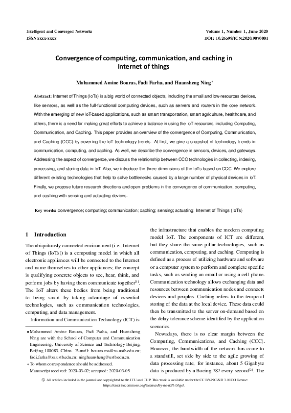 (PDF) Convergence of Computing, Communication, and Caching in Internet of Things