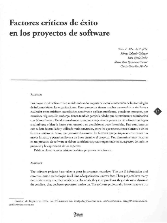 Pdf Factores Críticos De éxito En Los Proyectos De Software