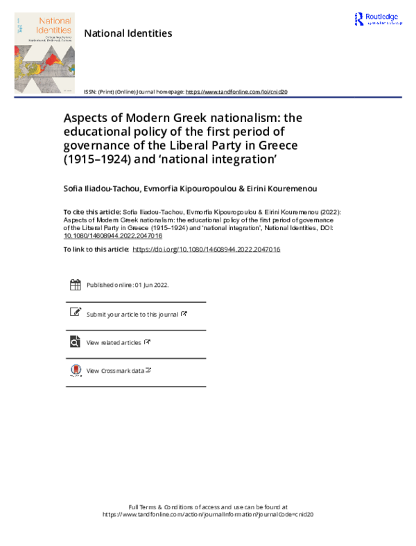 (PDF) Aspects of Modern Greek nationalism: the educational policy of ...