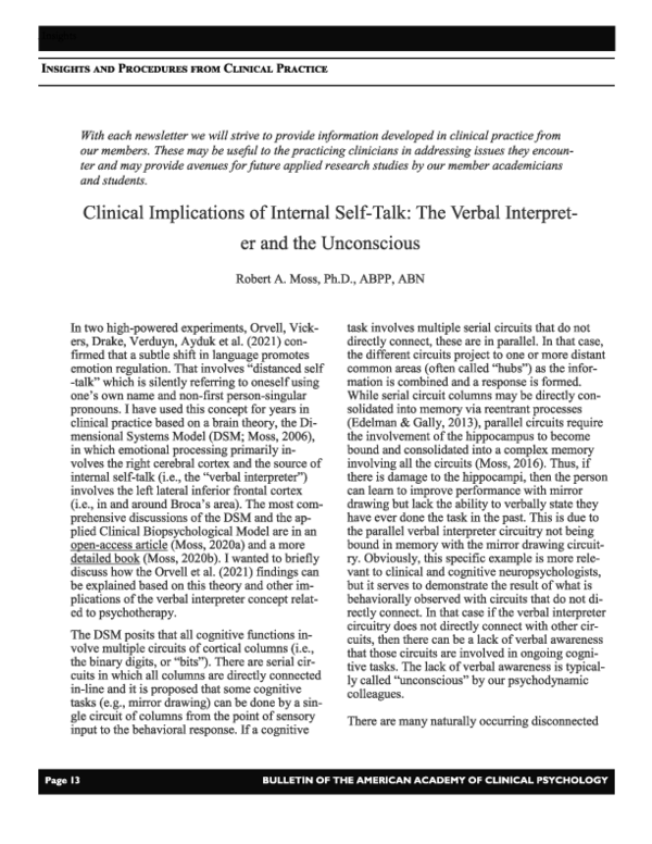 (PDF) Clinical implications of internal self-talk: The verbal ...