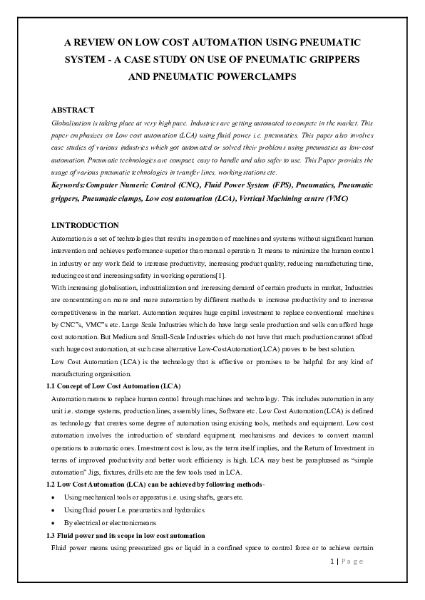 (PDF) A REVIEW ON LOW COST AUTOMATION USING PNEUMATIC SYSTEM -A CASE STUDY ON USE OF PNEUMATIC ...