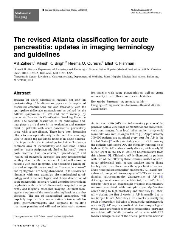 (PDF) The revised Atlanta classification for acute pancreatitis ...