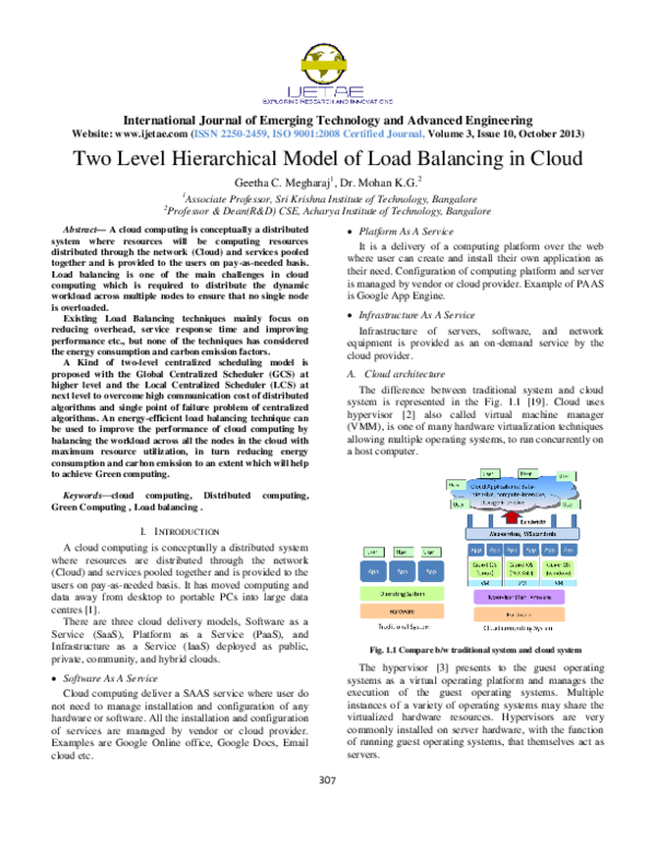 Pdf Two Level Hierarchical Model Of Load Balancing In Cloud