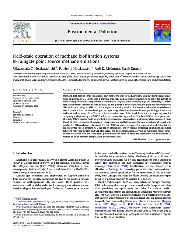 (PDF) Field-scale operation of methane biofiltration systems to mitigate point source methane ...
