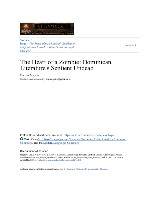 (PDF) The Heart of a Zombie: Dominican Literature's Sentient Undead