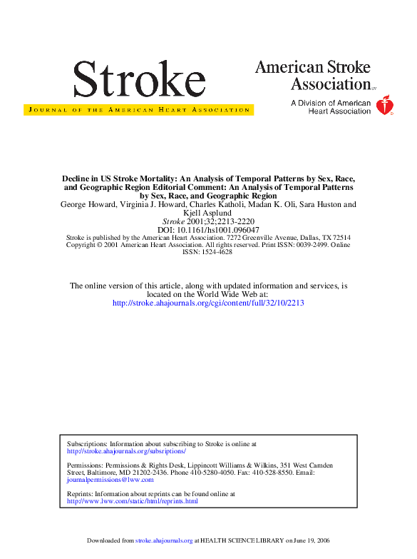 Pdf Comment An Analysis Of Temporal Patterns Decline In Us Stroke