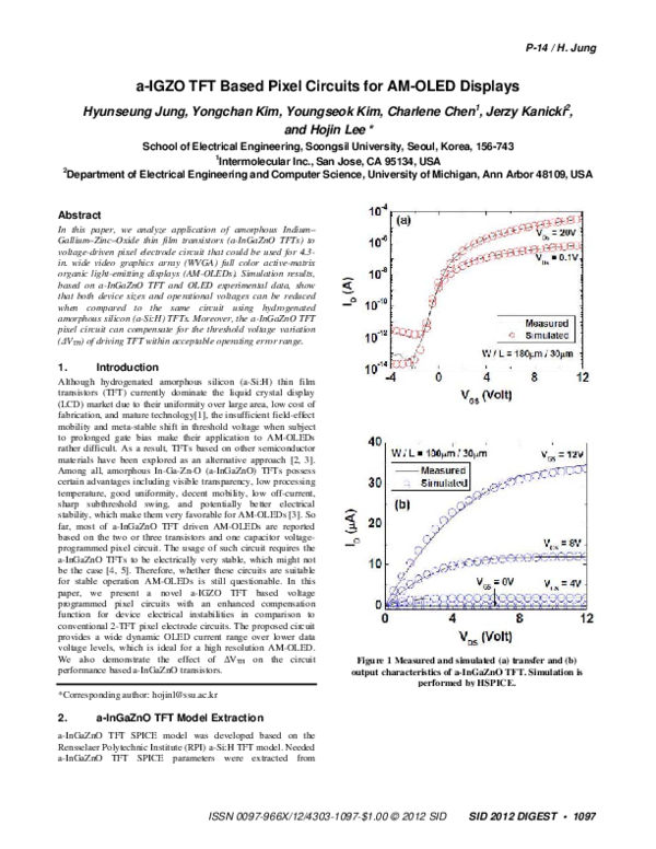 (PDF) P-14: a-IGZO TFT Based Pixel Circuits for AM-OLED Displays