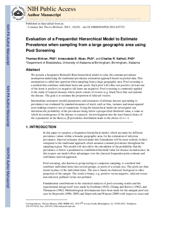(PDF) Evaluation of a Frequentist Hierarchical Model to Estimate ...