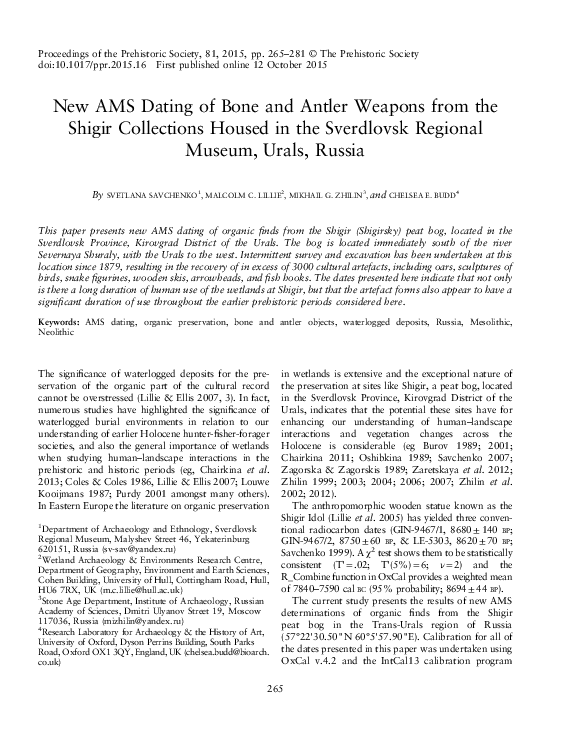 (PDF) New AMS Dating of Bone and Antler Weapons from the Shigir ...