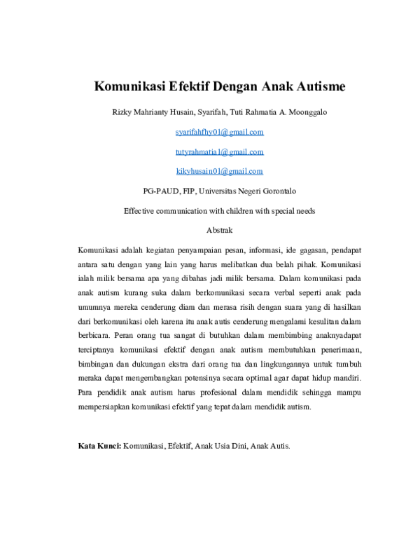 (DOC) Komunikasi Efektif Dengan Anak Autisme (DOC) Komunikasi Efektif Dengan Anak Autisme