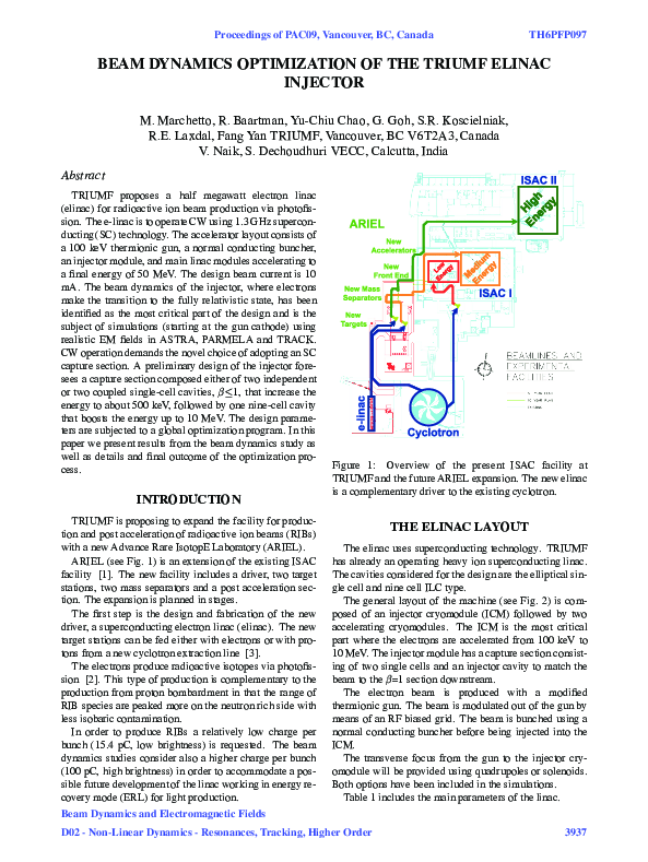 (PDF) Beam Dynamics Optimization of the TRIUMF Elinac Injector