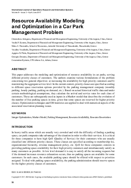 (PDF) Resource Availability Modeling and Optimization in a Car Park ...