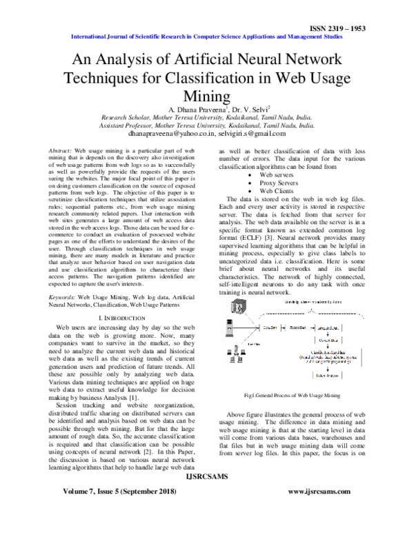 Pdf An Analysis Of Artificial Neural Network Techniques For Classification In Web Usage Mining