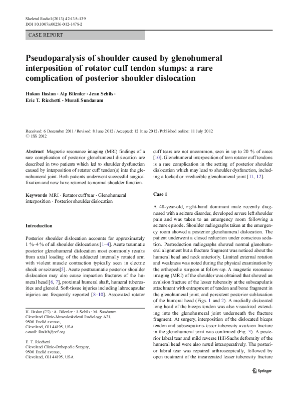 (PDF) Pseudoparalysis of shoulder caused by glenohumeral interposition ...