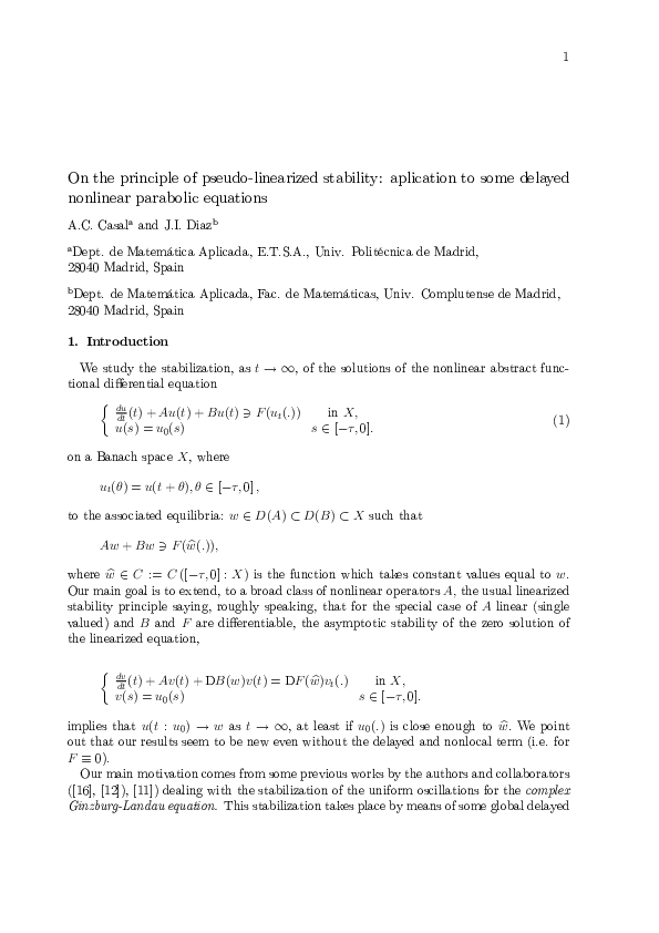 (PDF) On the principle of pseudo-linearized stability: Applications to some delayed nonlinear ...