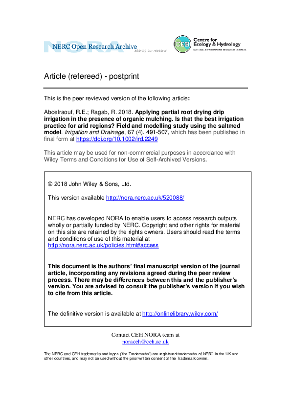 (PDF) Applying partial root drying drip irrigation in the presence of ...