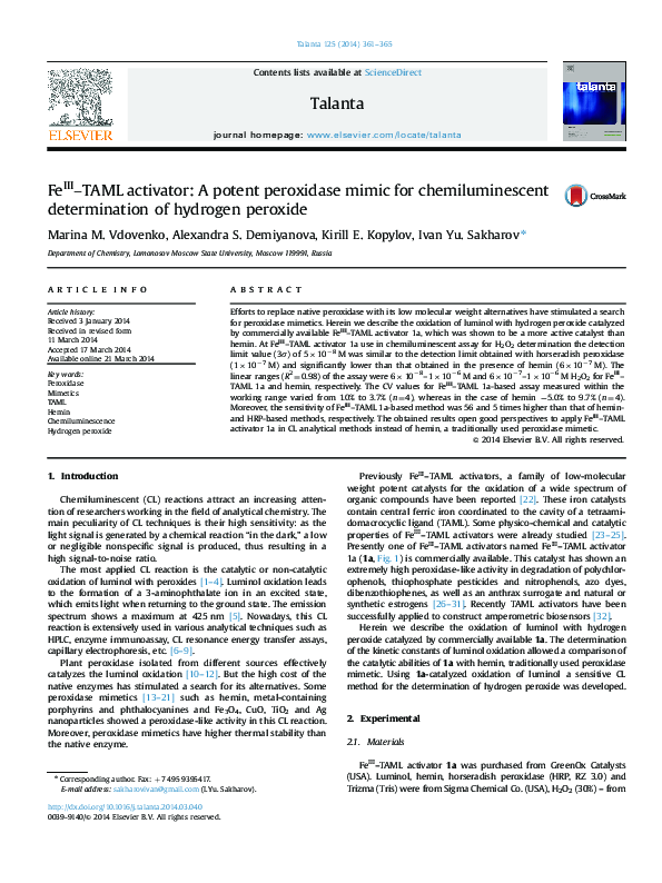 (PDF) FeIII–TAML activator: A potent peroxidase mimic for ...