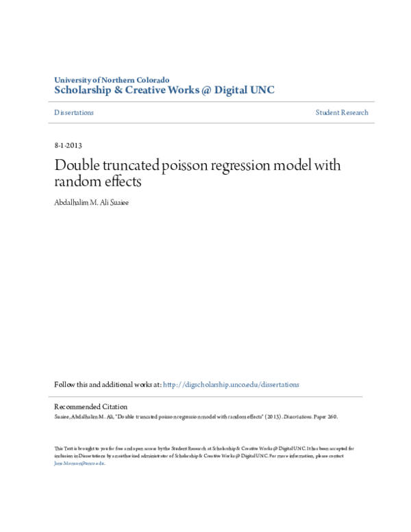 (PDF) Double truncated poisson regression model with random effects