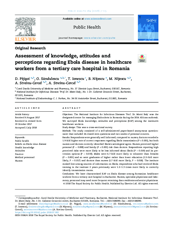 (PDF) Ebola Knowledge and Attitudes in Romanian Healthcare