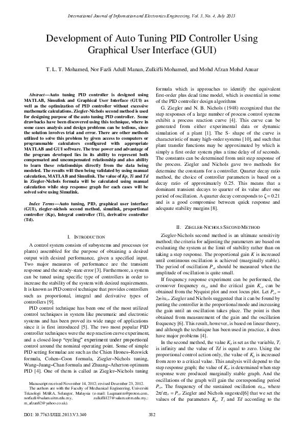 Pdf Development Of Auto Tuning Pid Controller Using Graphical User
