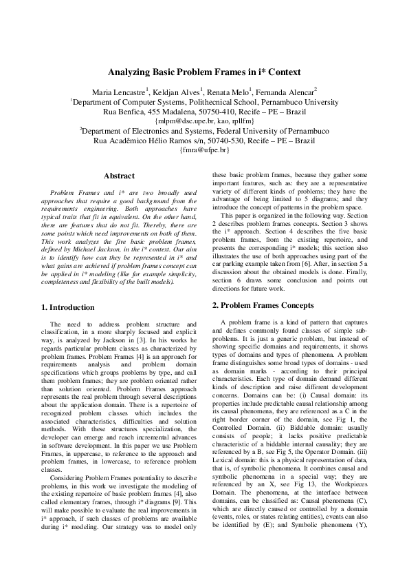 (PDF) Analyzing Basic Problem Frames in i* Context