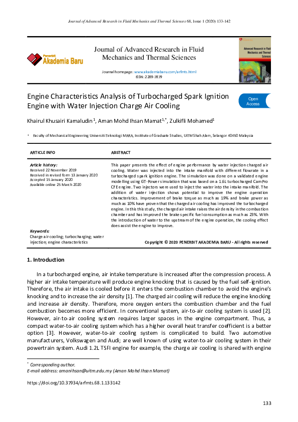 (PDF) Engine Characteristics Analysis of Turbocharged Spark Ignition Engine with Water Injection ...