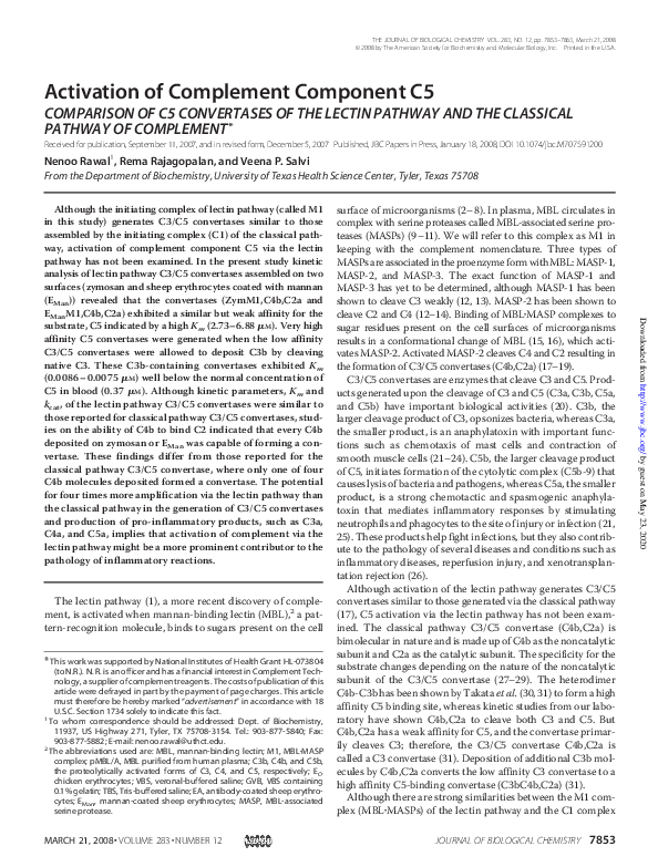 (PDF) Activation of Complement Component C5: COMPARISON OF C5 ...