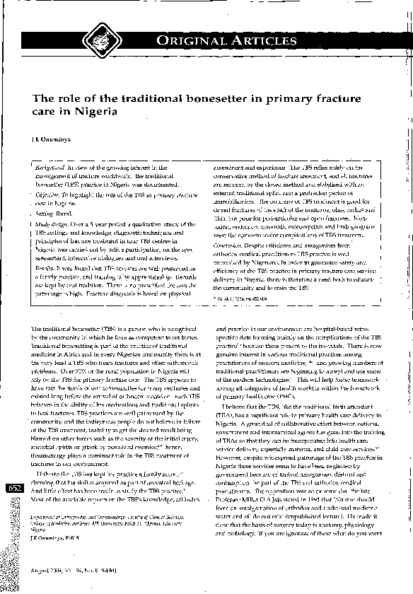 (PDF) The role of the traditional bonesetter in primary fracture care ...