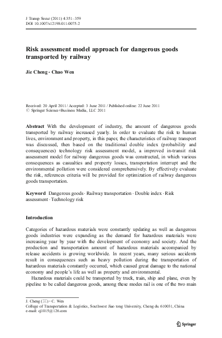 (PDF) Risk assessment model approach for dangerous goods transported by ...