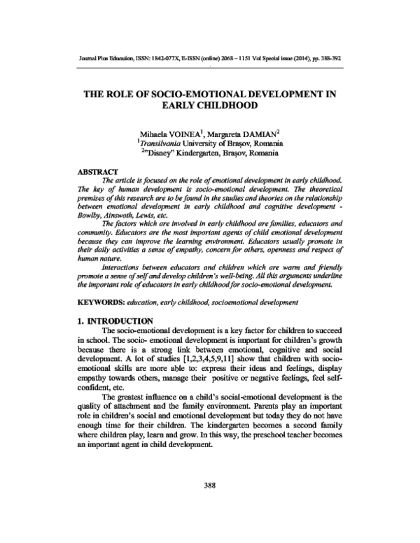 (PDF) The Role of Socio-Emotional Development in Early Childhood