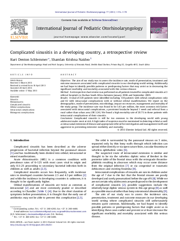 (PDF) Complicated sinusitis in a developing country, a retrospective review