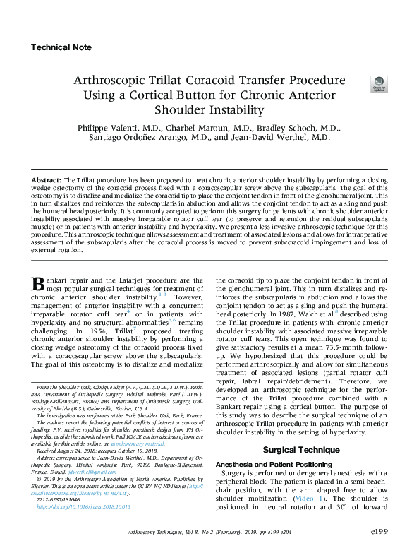 (PDF) Arthroscopic Trillat Coracoid Transfer Procedure Using a Cortical ...