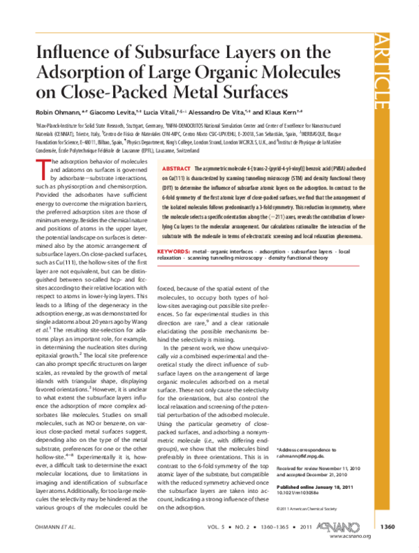 (PDF) Influence of Subsurface Layers on the Adsorption of Large Organic ...