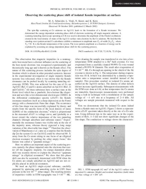 (PDF) Observing the scattering phase shift of isolated Kondo impurities at surfaces