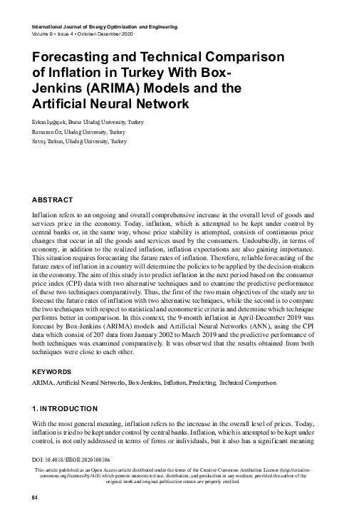 Pdf Forecasting And Technical Comparison Of Inflation In Turkey With