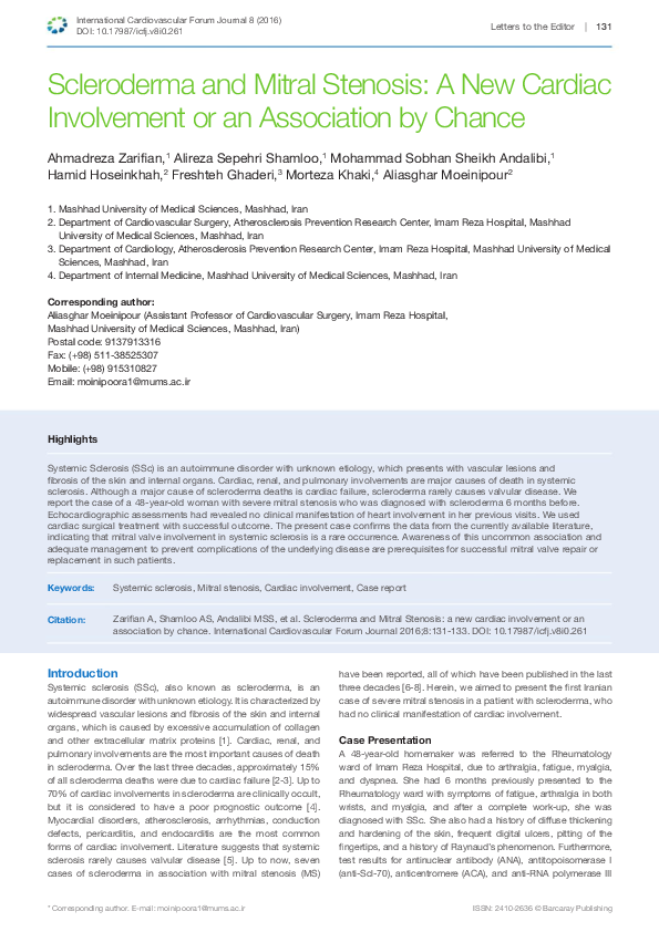 (PDF) Scleroderma and Mitral Stenosis: a New Cardiac Involvement or an ...