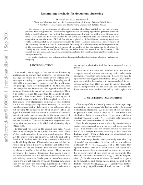 (PDF) Resampling methods for document clustering