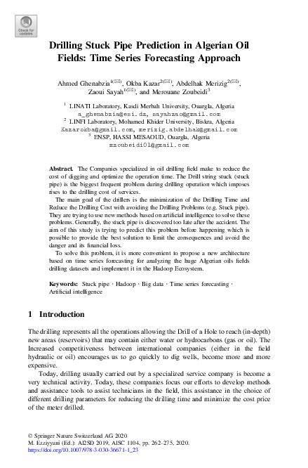 (PDF) Drilling Stuck Pipe Prediction in Algerian Oil Fields: Time Series Forecasting Approach