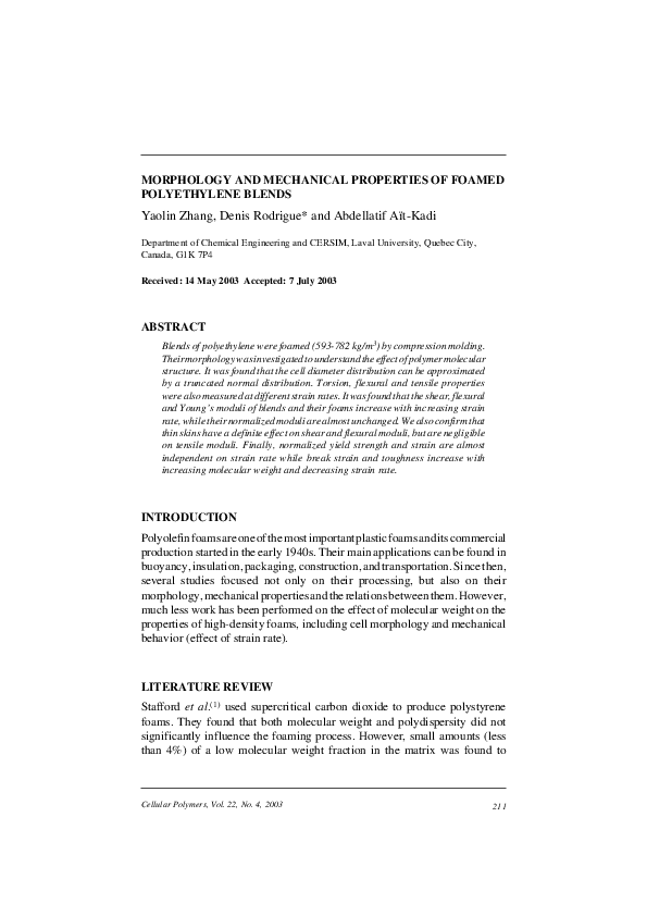 (PDF) Morphology and Mechanical Properties of Foamed Polyethylene-Polypropylene Blends