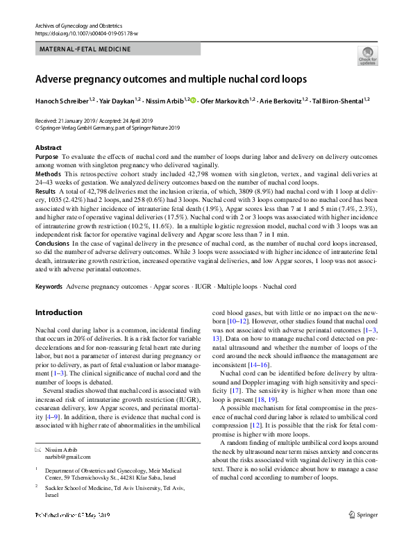 (PDF) Adverse pregnancy outcomes and multiple nuchal cord loops
