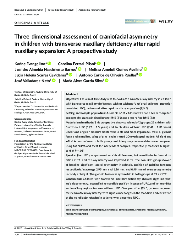 (PDF) Three‐dimensional assessment of craniofacial asymmetry in children with transverse ...