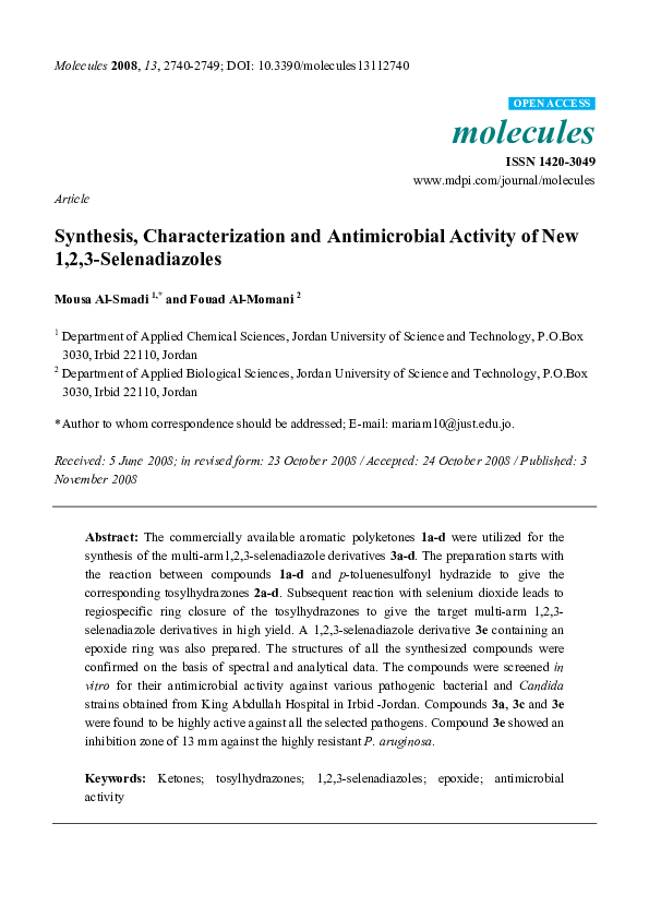 (PDF) Synthesis, Characterization, and Antimicrobial Evaluation for New Azo-linked Derivative of ...