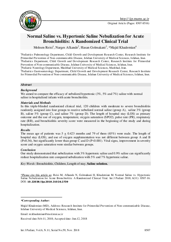 (PDF) Normal Saline vs. Hypertonic Saline Nebulization for Acute ...