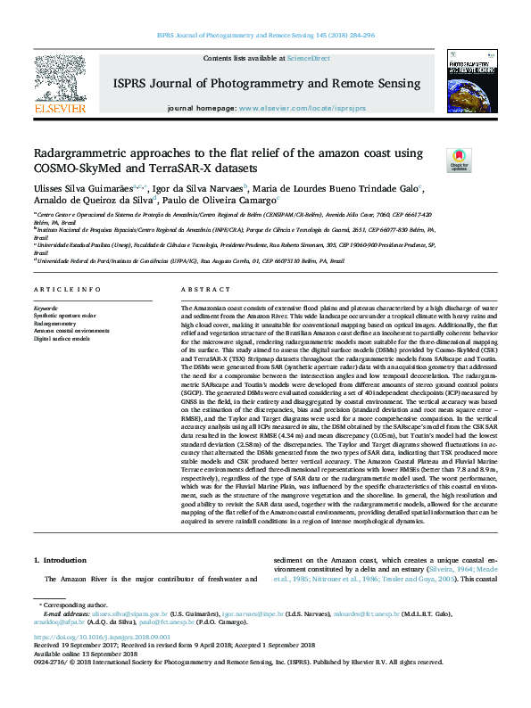 Pdf Radargrammetric Approaches To The Flat Relief Of The Amazon Coast Using Cosmo Skymed And