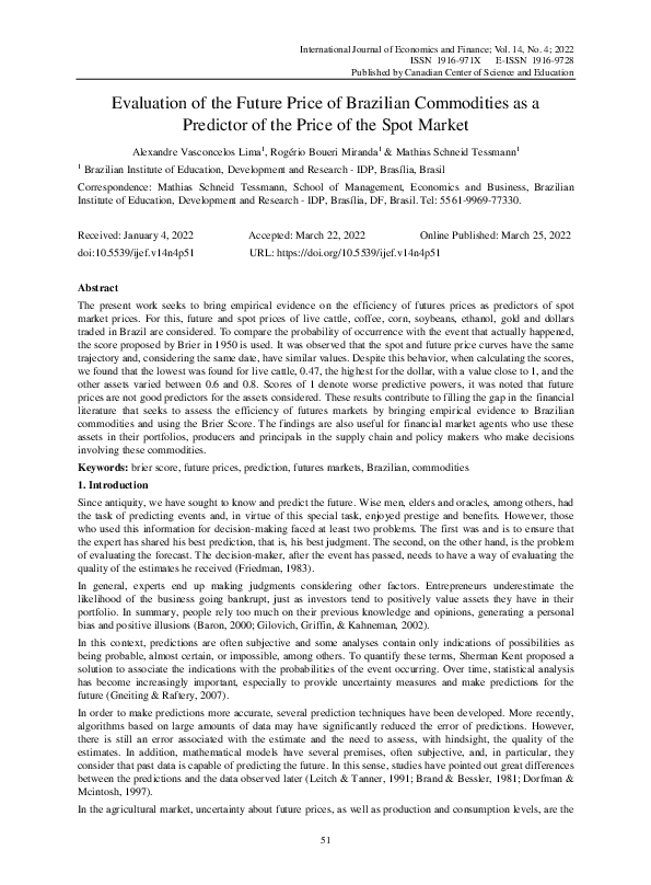 (PDF) Evaluation of the Future Price of Brazilian Commodities as a ...