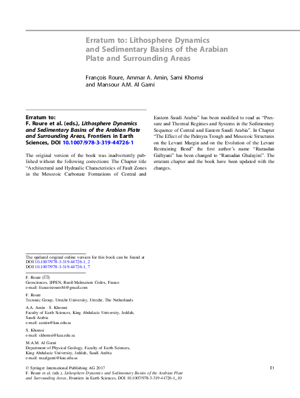 (PDF) Erratum to: Lithosphere Dynamics and Sedimentary Basins of the Arabian Plate and ...