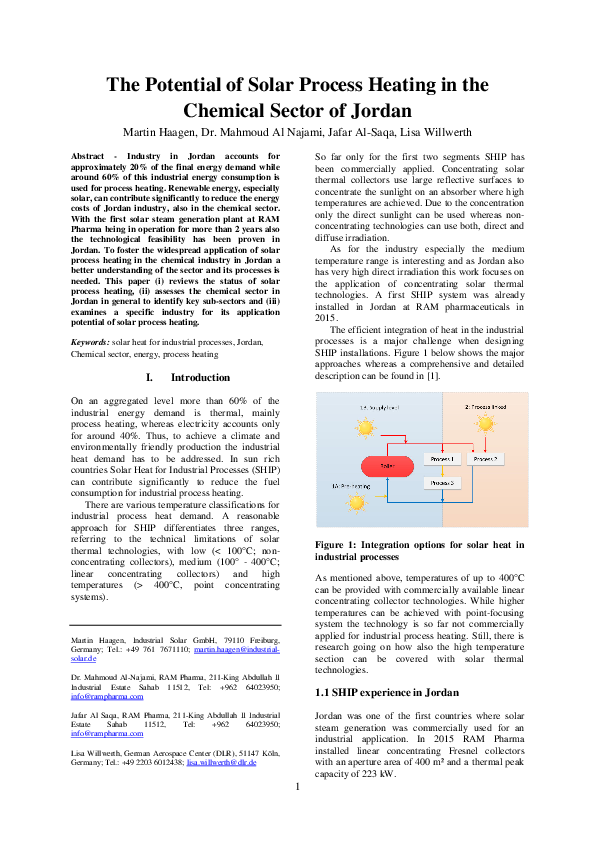 (PDF) The Potential of Solar Process Heating in theChemical Sector of ...