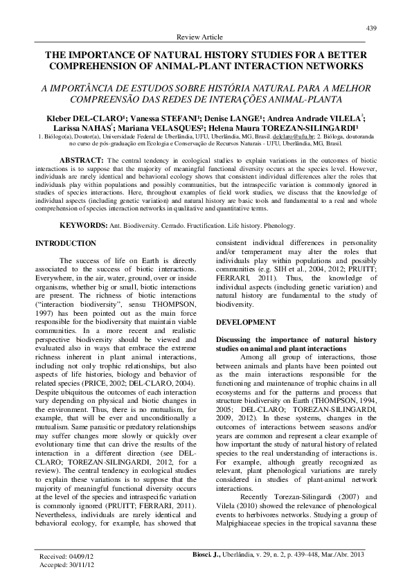 (PDF) The importance of natural history studies for a better ...