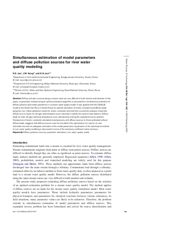 Pdf Simultaneous Estimation Of Model Parameters And Diffuse Pollution Sources For River Water